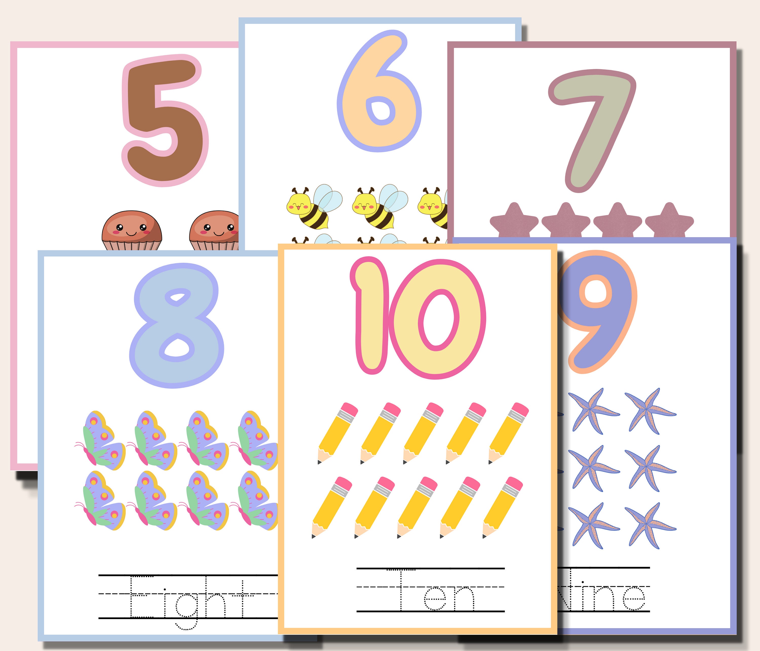 Number Flash Cards, Preschool Counting Flash Cards, Number Cards 1-10 ...