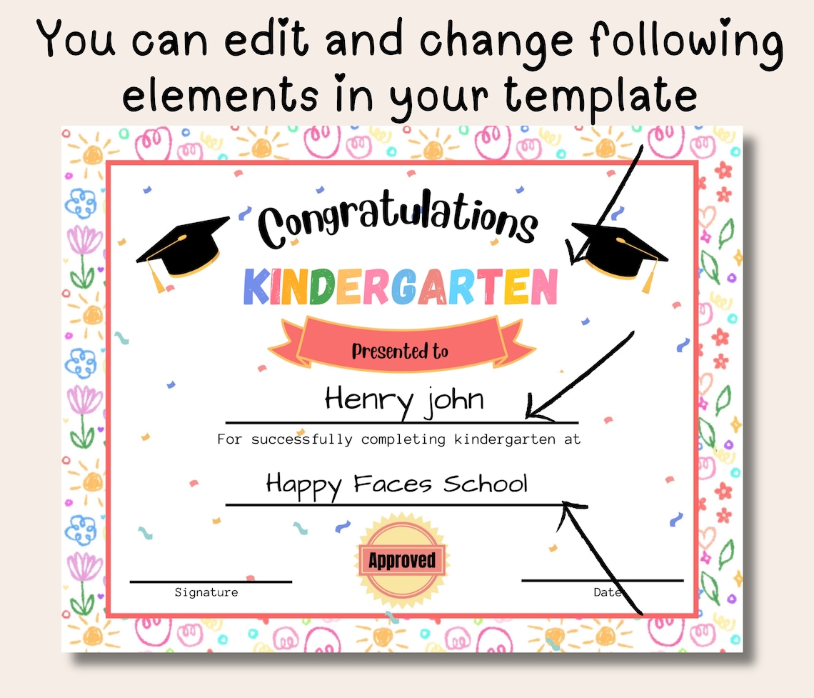 Editable Kindergarten Graduation Certificate, Printable Kindergarten ...