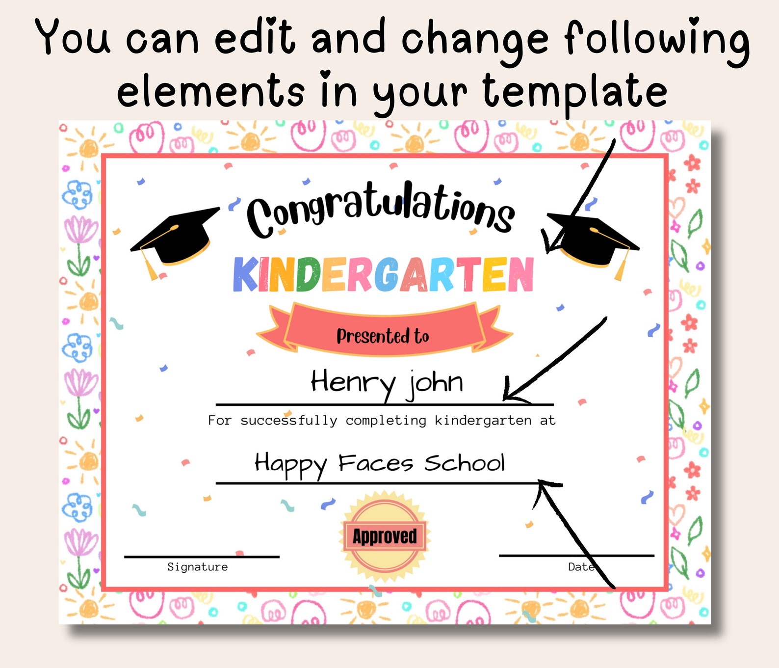 Editable Kindergarten Graduation Certificate, Printable Kindergarten ...