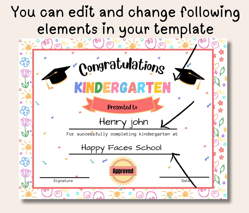 Editable Kindergarten Graduation Certificate, Printable Kindergarten ...