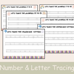 Number & Letter Tracing Sheet for Kids, Handwriting Practice, Abc ...