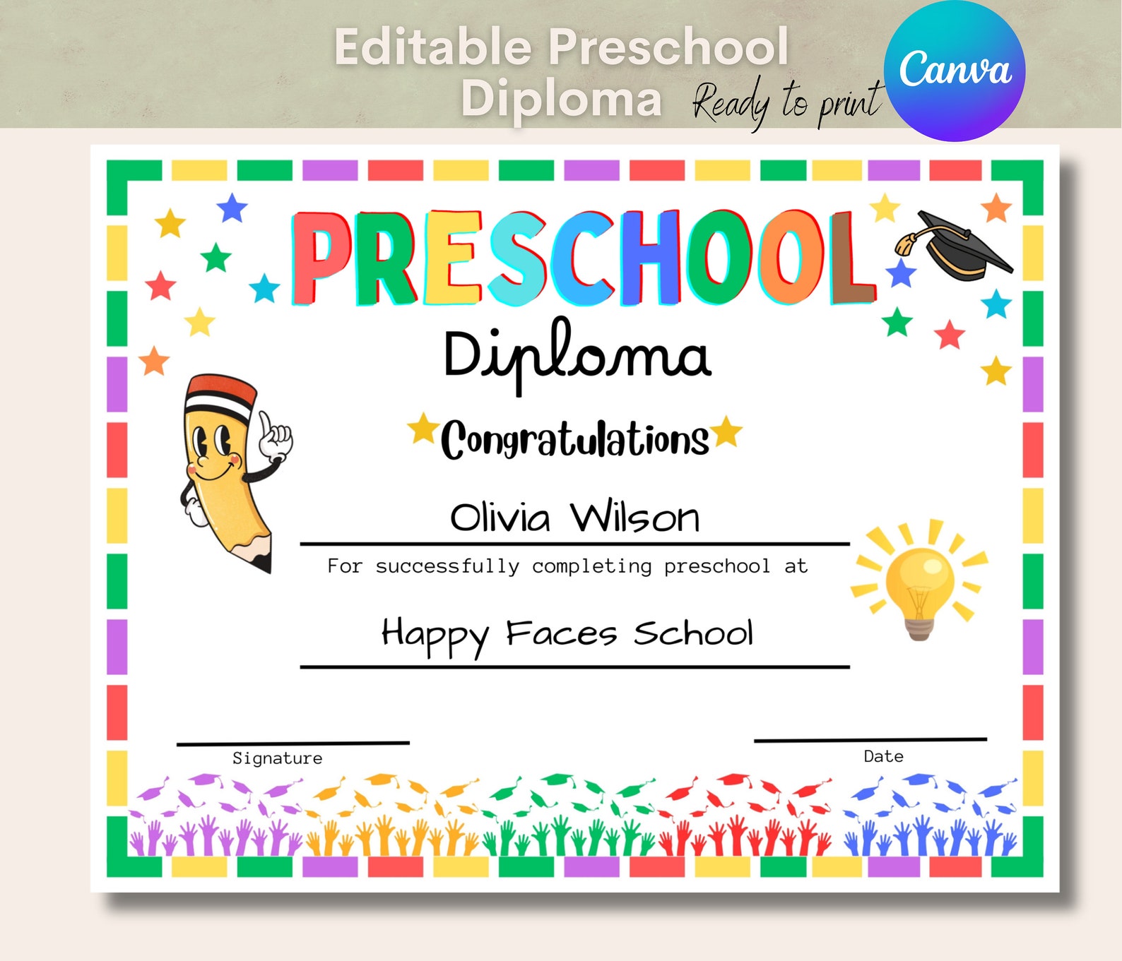 Editable Preschool Graduation Diploma , Graduation Certificate, Last ...
