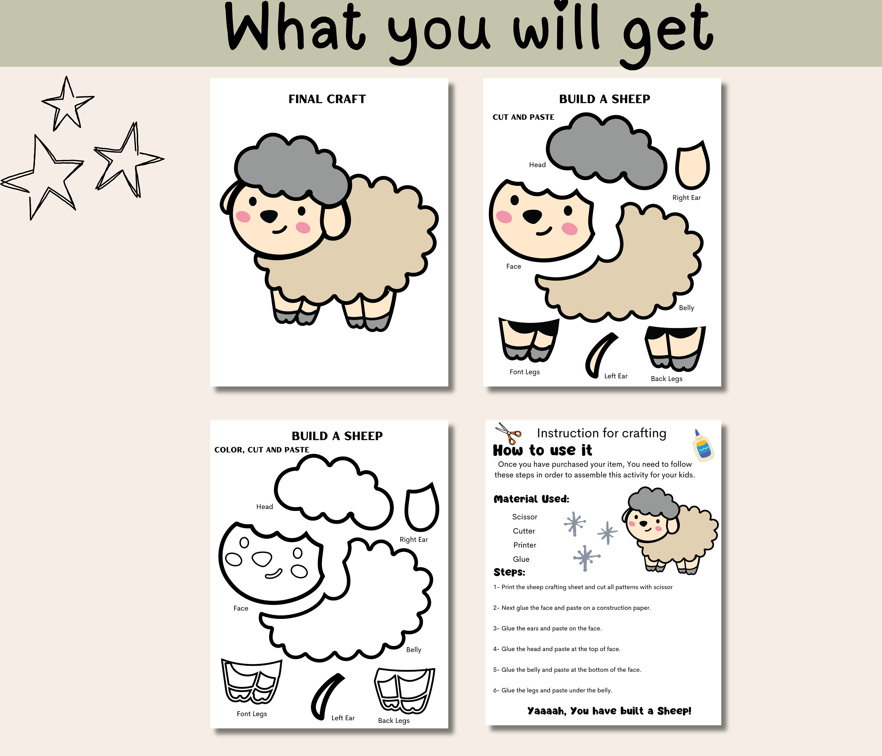 Cut and Paste Sheep Activity, Printable Preschool Cutting Practice ...