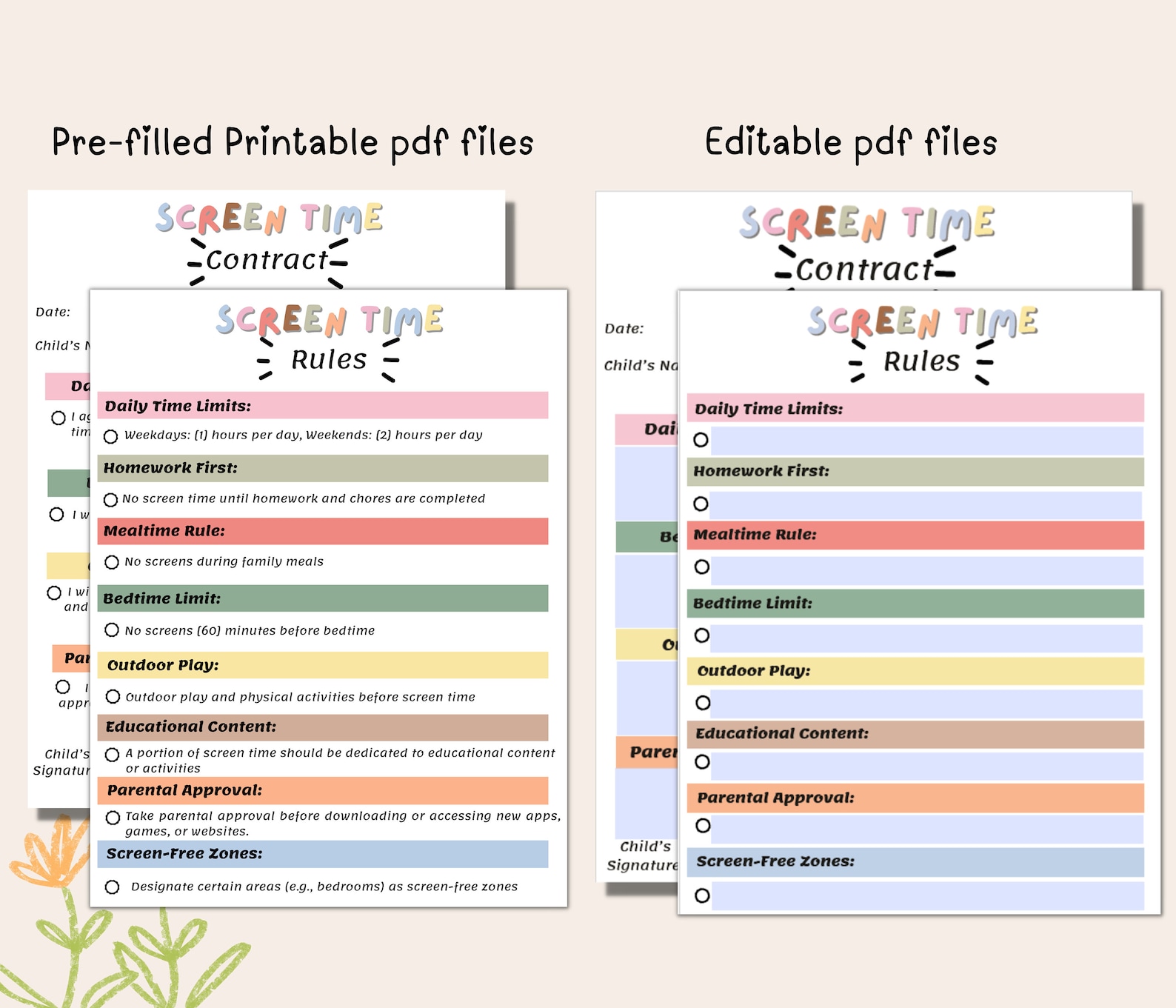 Screen Time Contract for Kids, Printable Screen Time Rules, Editable ...