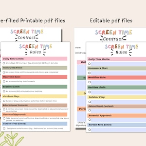 Screen Time Contract for Kids, Printable Screen Time Rules, Editable ...
