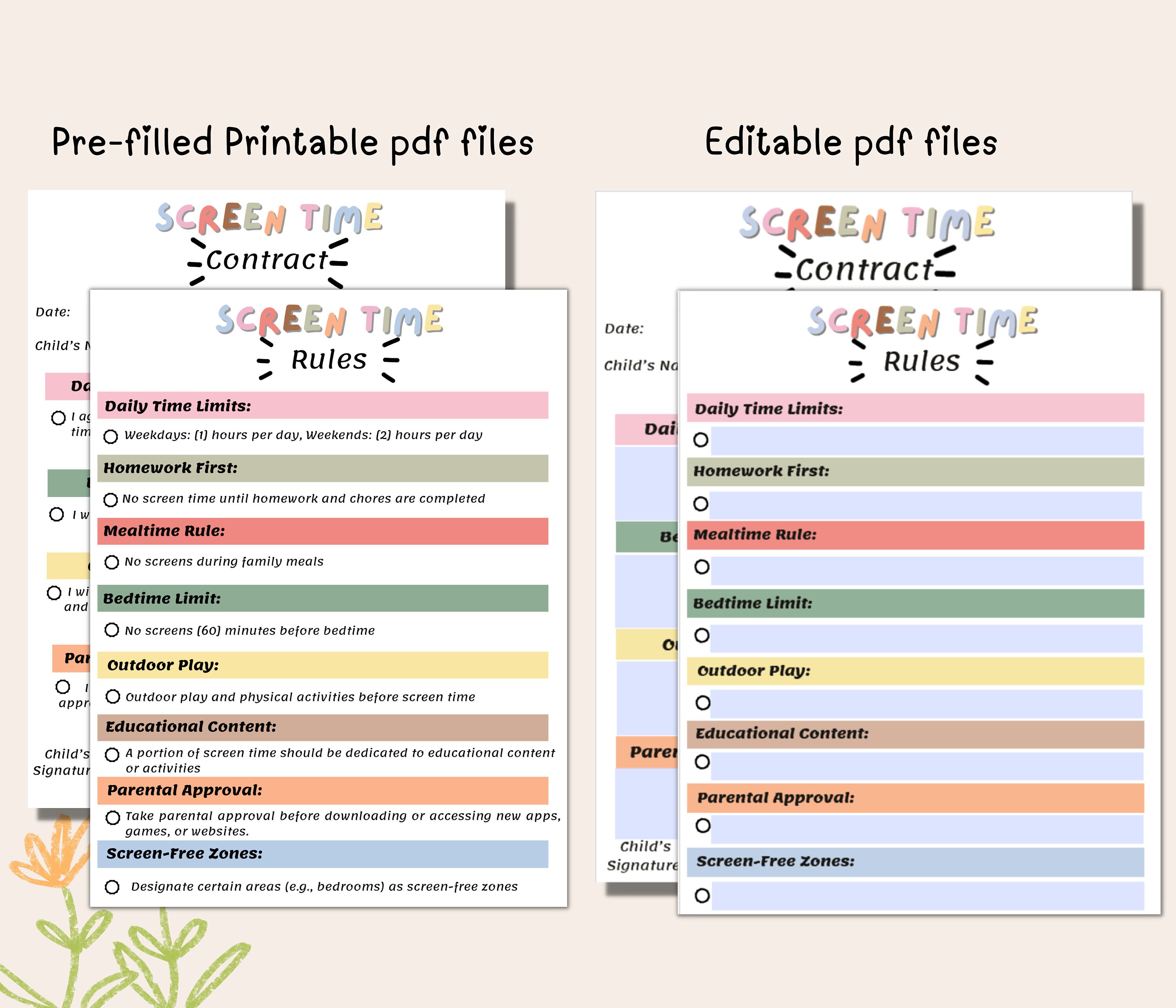 Screen Time Contract for Kids, Printable Screen Time Rules, Editable ...