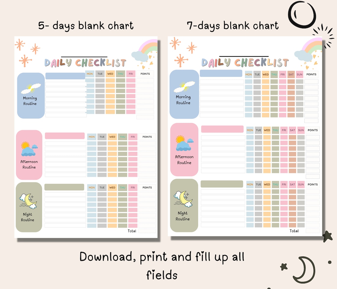 Daily Routine Checklist for Kids Kids Morning Routine Checklist, Daily ...
