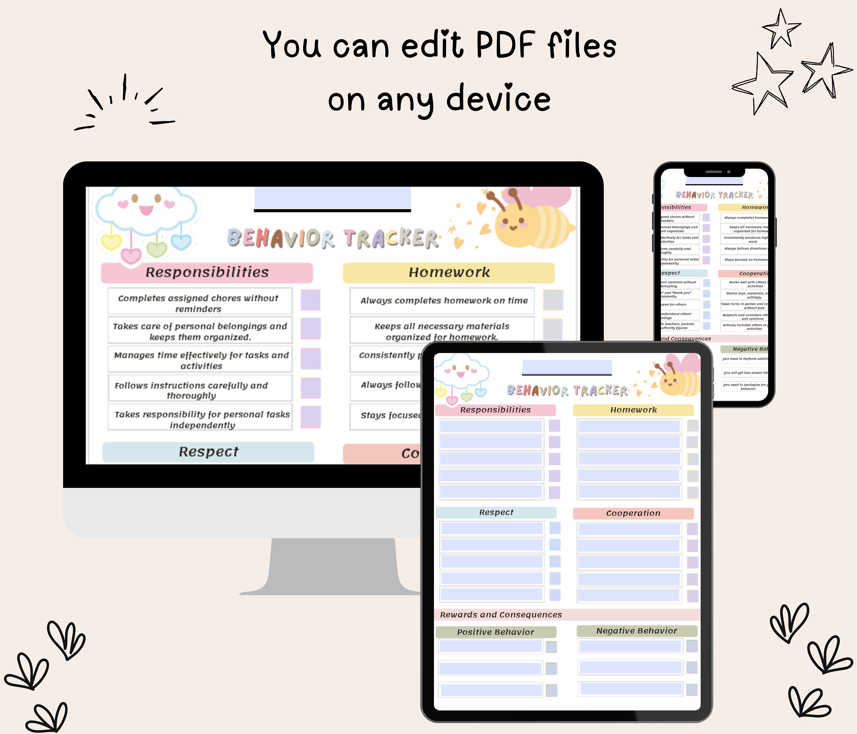 Kids Behavior Chart, Kids Responsibility Chart, Behavior and Chore ...