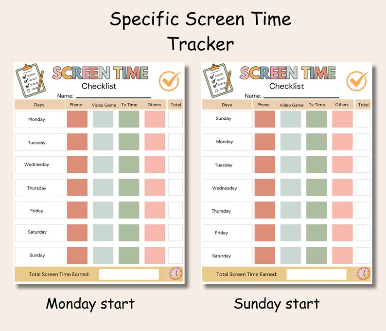 Screen Time Checklist for Kids, Screen Time Tokens, Screen Time ...