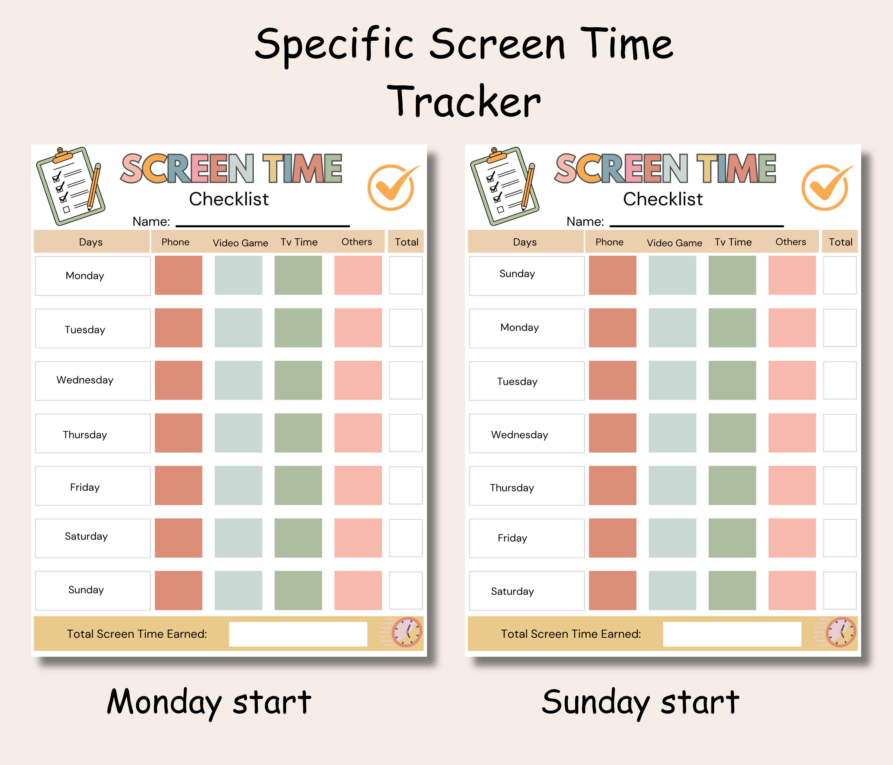 Screen Time Checklist for Kids, Screen Time Tokens, Screen Time ...