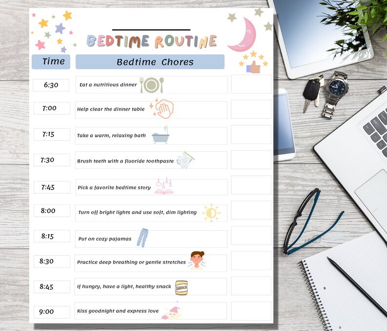 Bedtime Routine Chart Printable, Bedtime Visual Schedule, Nighttime ...