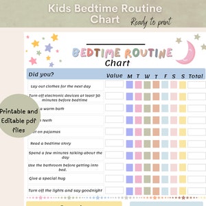 Bedtime Routine Checklist, Editable Bedtime Routine Chart, Nighttime ...