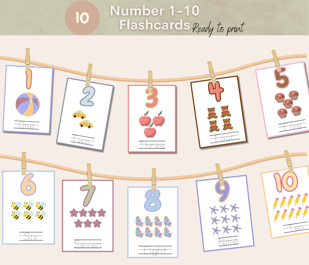 Number 1-10 Flashcards for Kids, Printable Number Flashcards, Preschool ...