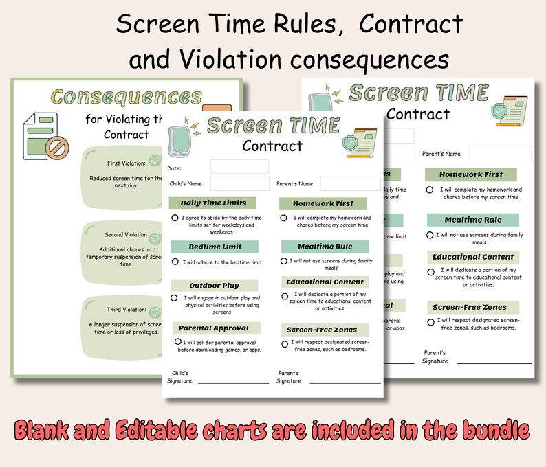 Screen Time Checklist for Kids, Screen Time Contract, Screen Time Rules ...