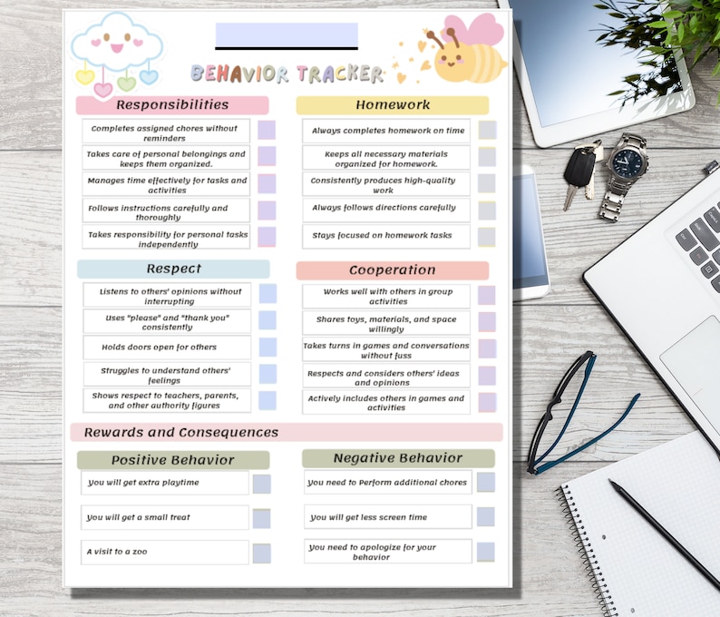 Kids Behavior Chart, Kids Responsibility Chart, Behavior and Chore ...