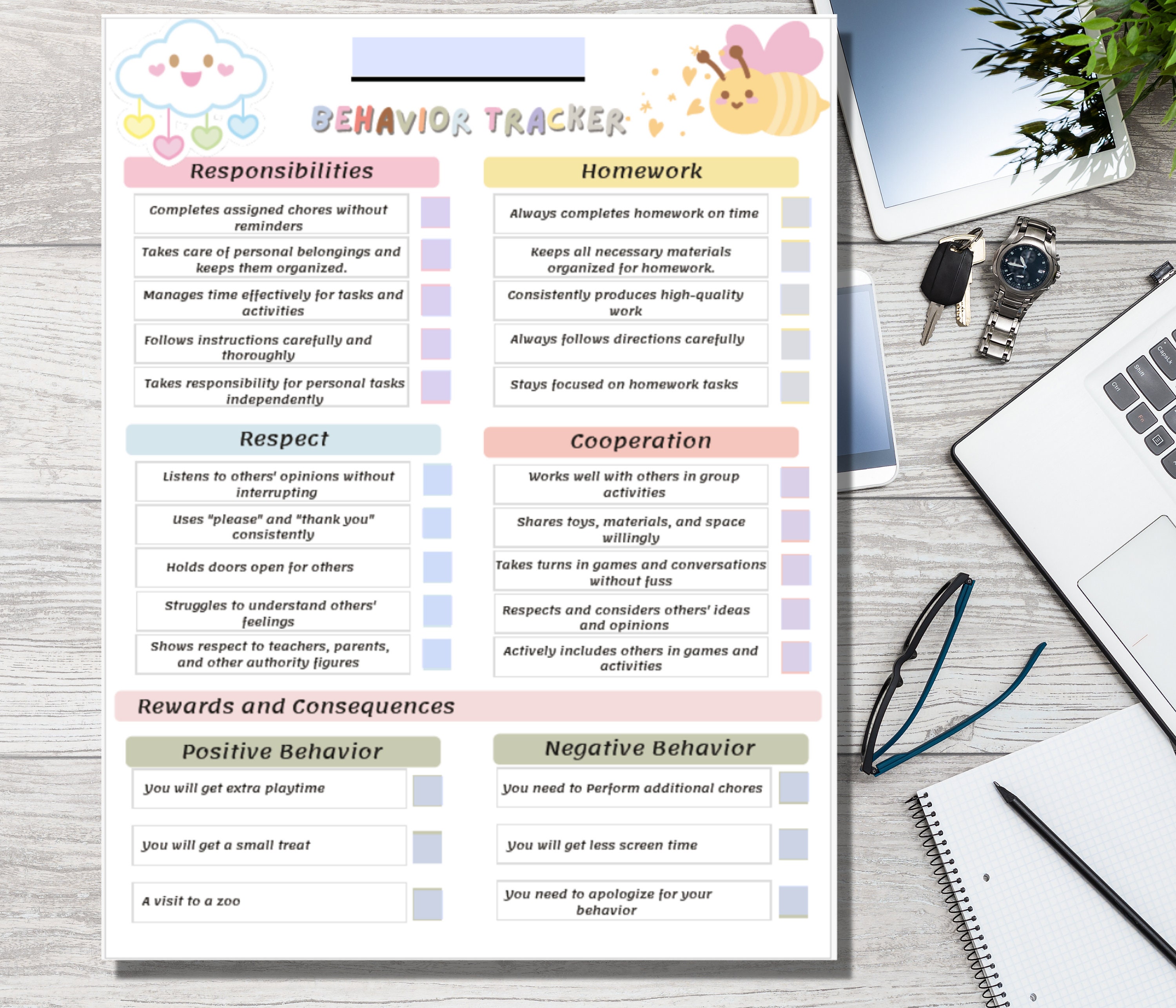 Kids Behavior Chart, Kids Responsibility Chart, Behavior and Chore ...