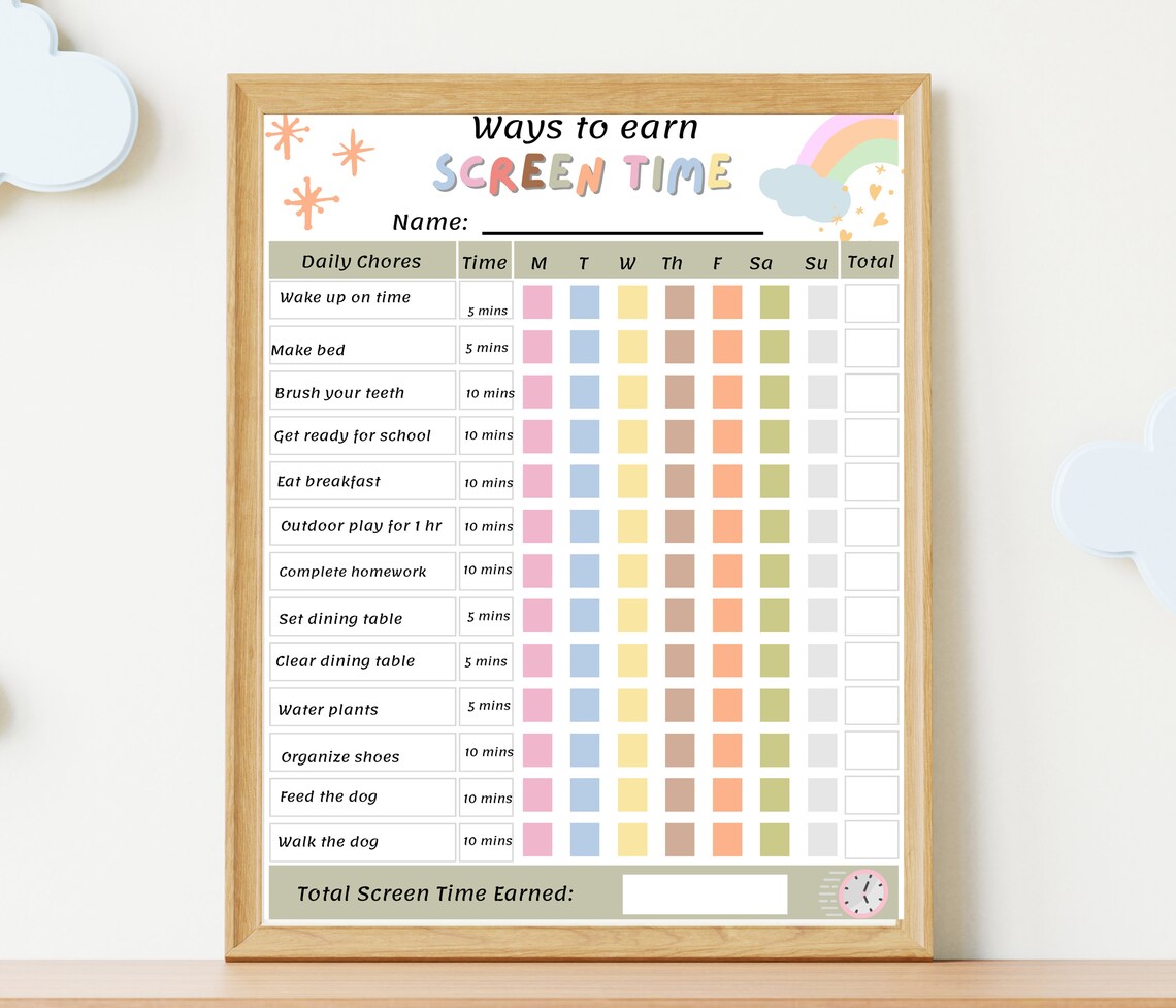 Screen Time Tracker for Kids, Editable Screen Time Checklist, Earn ...