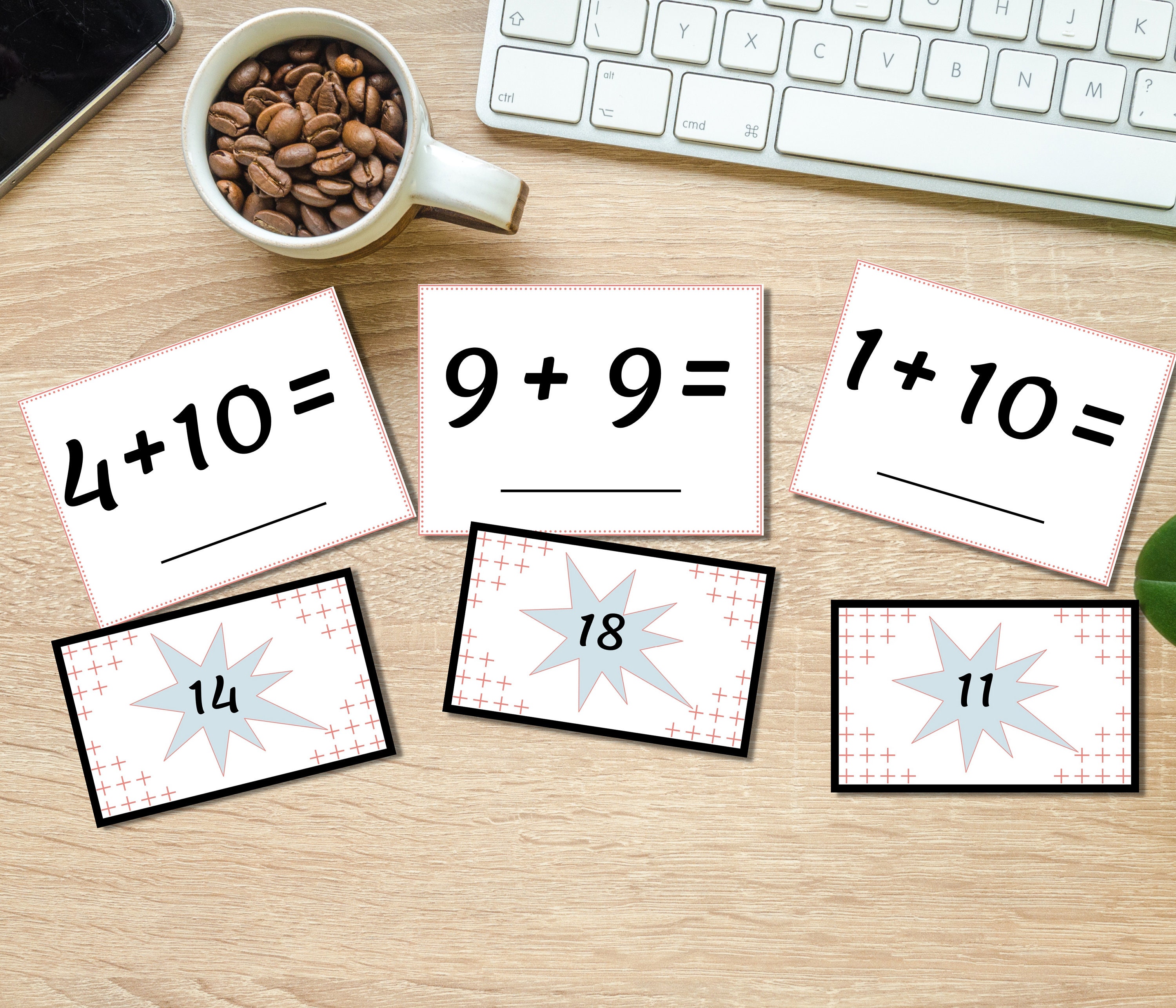 Addition to 20 Flashcards Printable, Montessori Addition Flashcards for ...