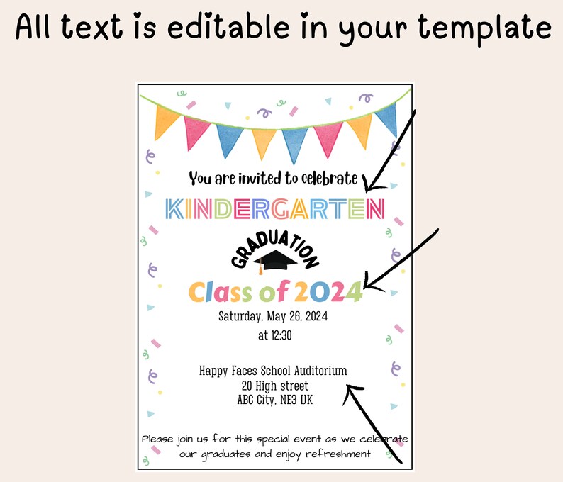 Editable Graduation Invitation Template, Kindergarten Graduation ...