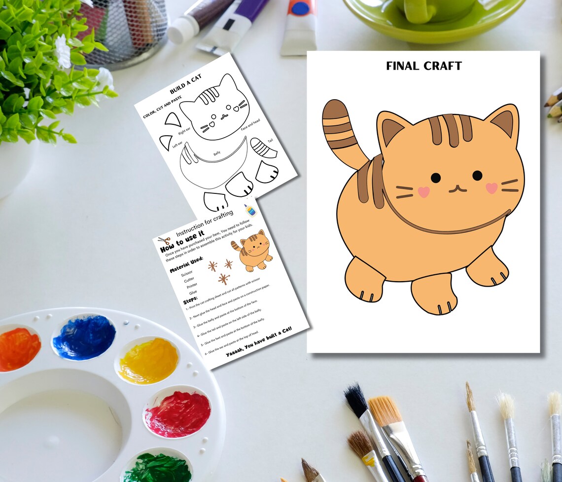 Cat Cut and Paste Activity for Kids, Printable Cut Glue Paste Worksheet ...