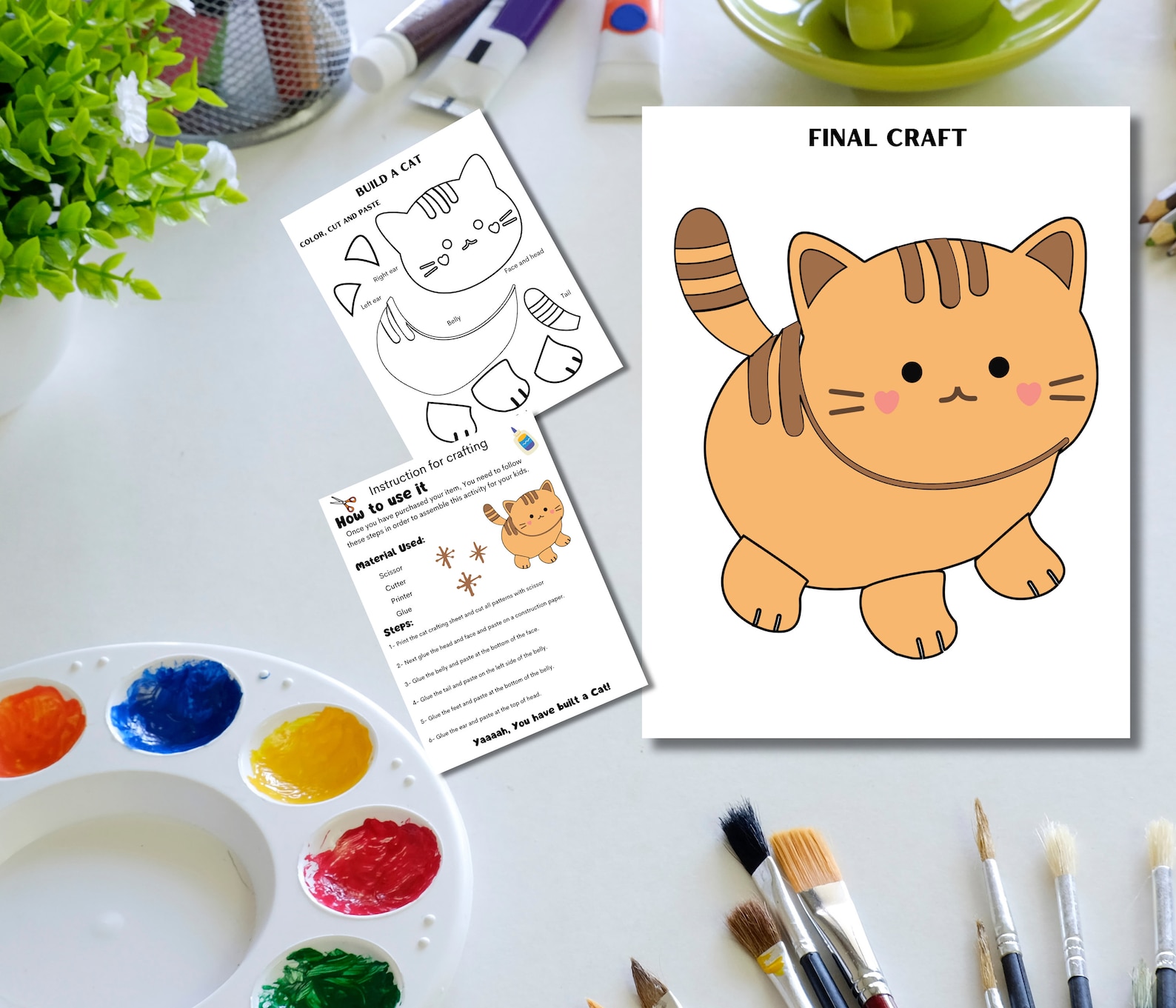 Cat Cut and Paste Activity for Kids, Printable Cut Glue Paste Worksheet ...