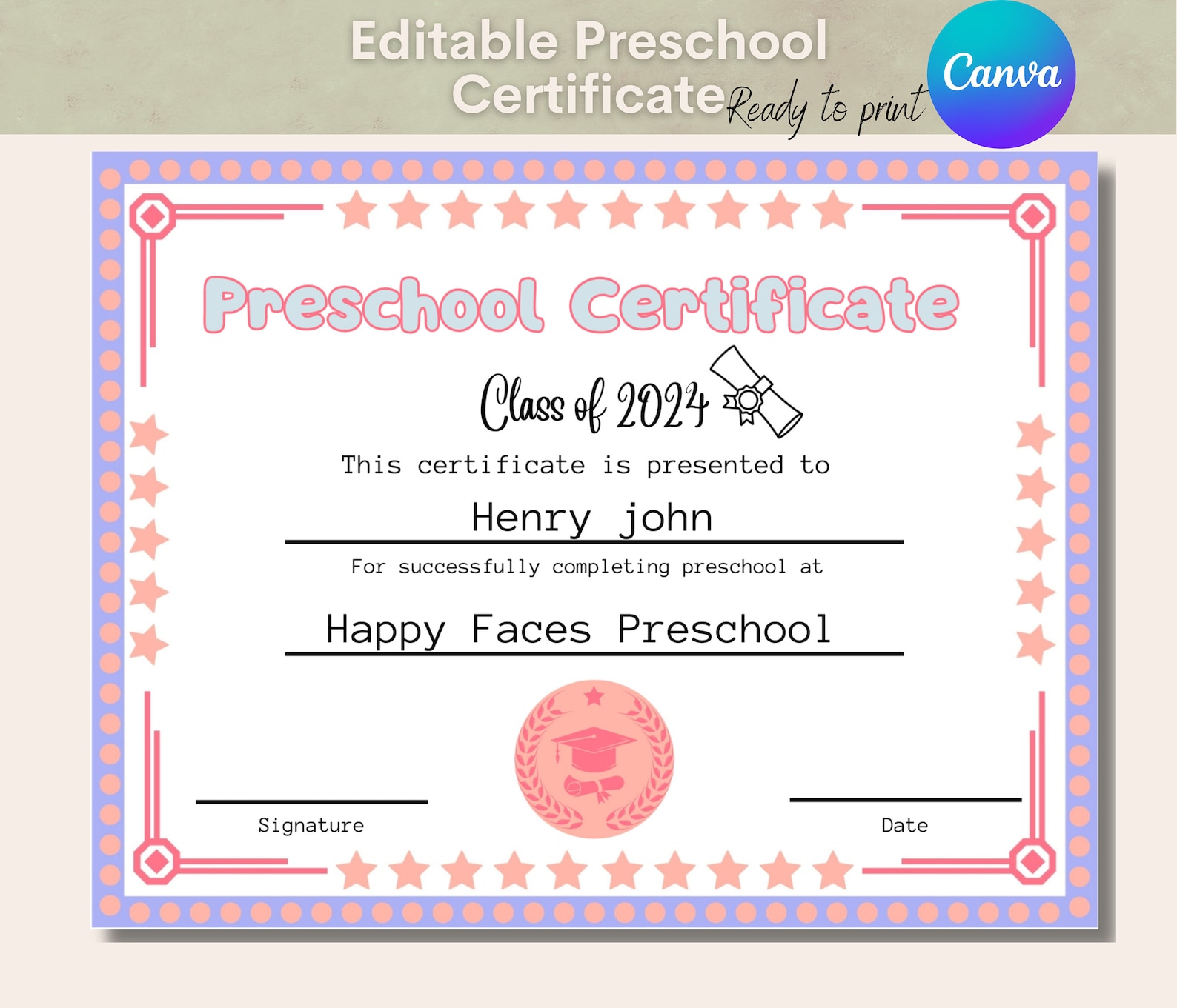 Editable Preschool Graduation Certificate, Printable Graduation Diploma ...