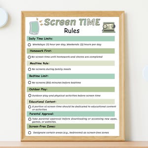 Screen Time Contract and Rules Chart Kids, Consequence Chart for ...