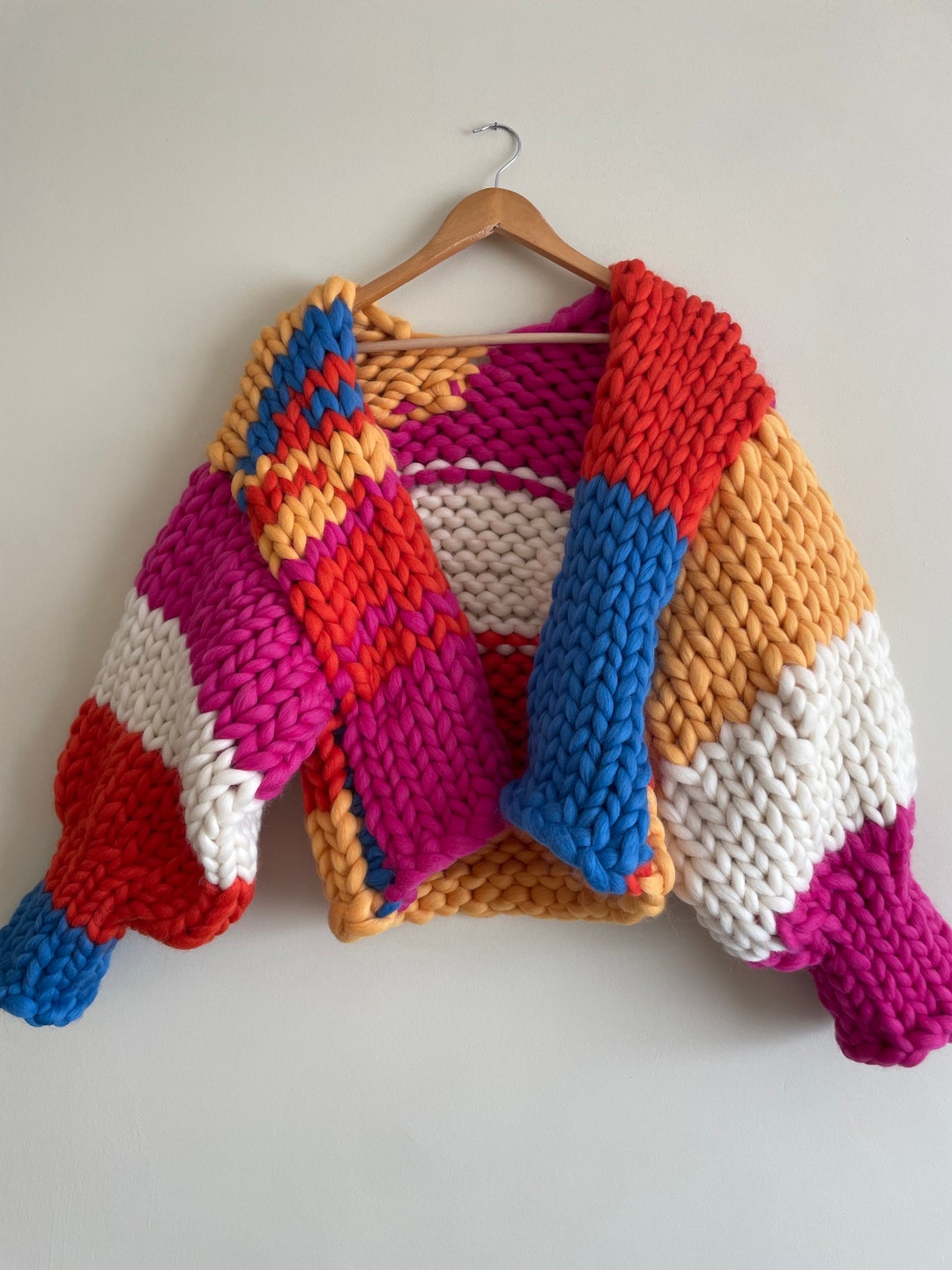 Customize Chunky Cardigan, Merino Wool, Hand Knit, Red Sweater, Gift ...