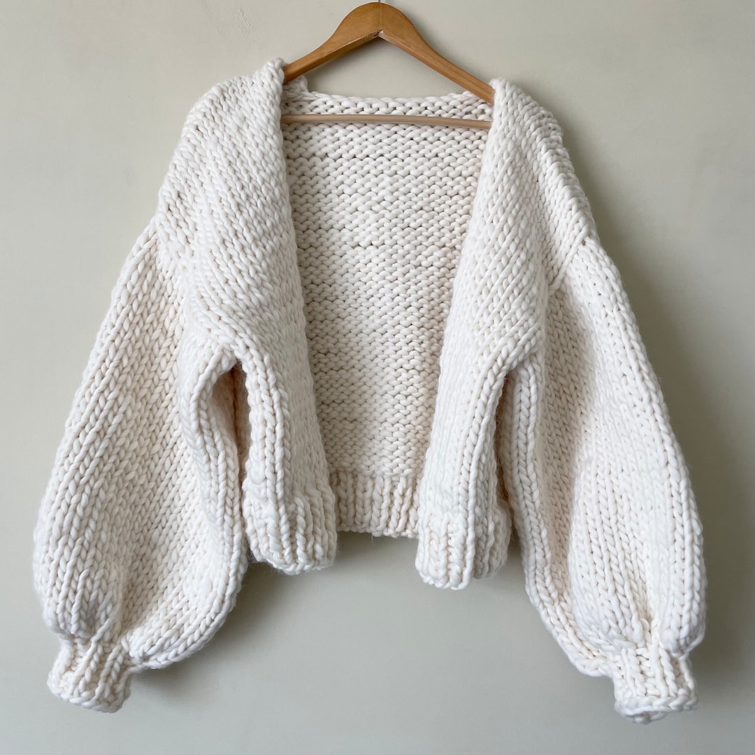 Chunky Wool Cardigan, Handmade Knit Cardigan, 100% Wool, off White ...