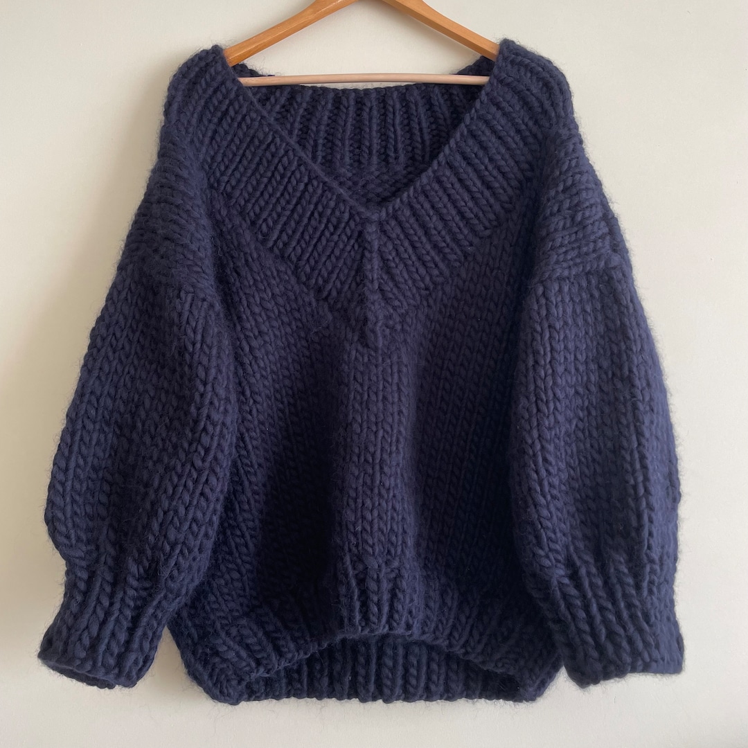 Ready to Ship, V-neck Wool Sweater, Hand Knit, Oversized Pullover ...
