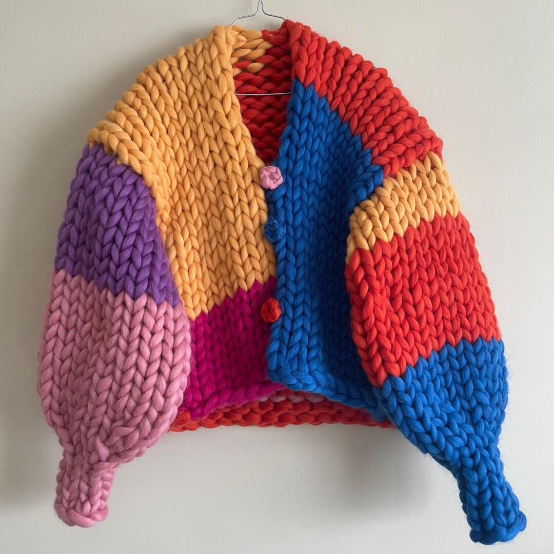 Customize Chunky Cardigan, Merino Wool, Hand Knit, Rainbow Sweater ...