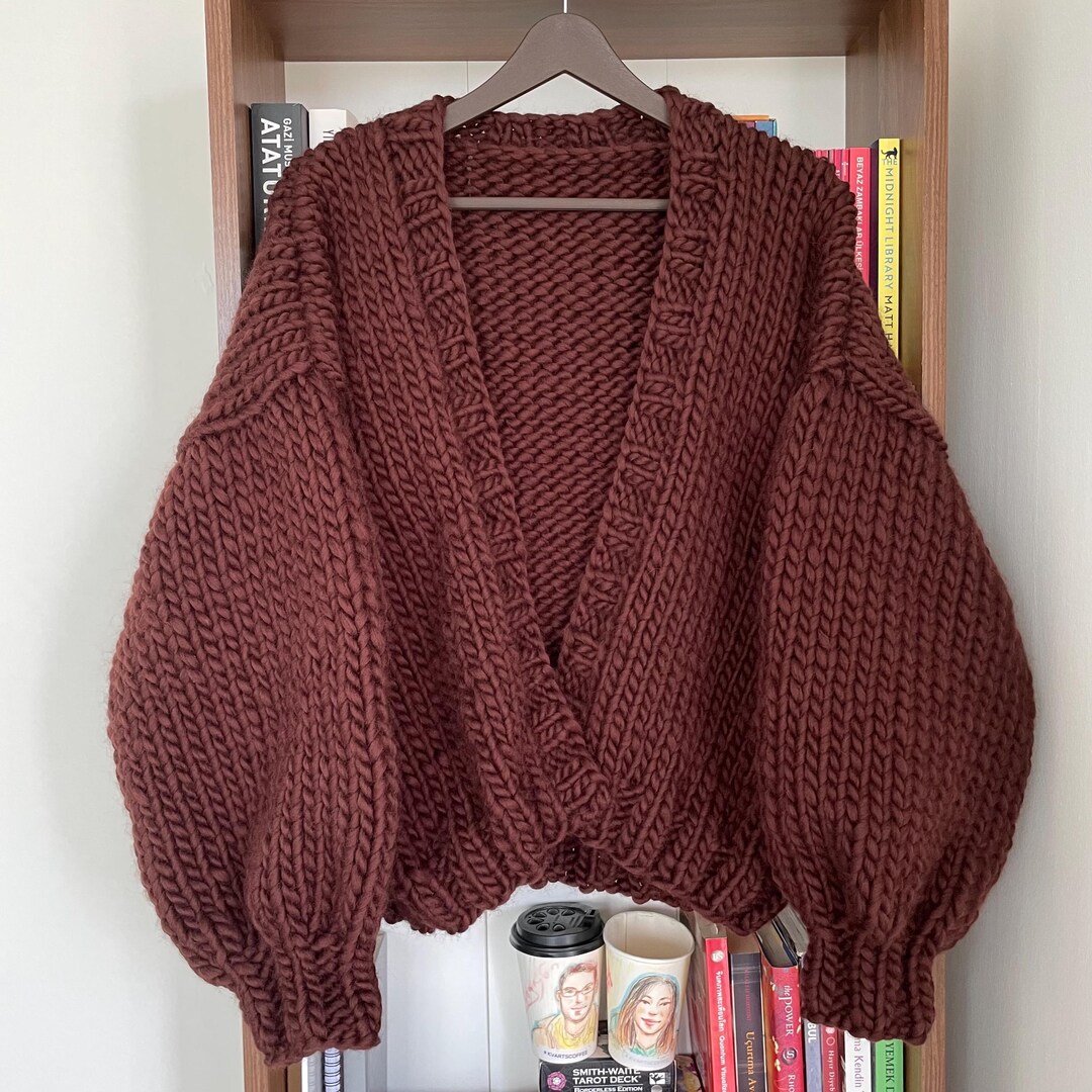 Oversized Chunky Cardigan, Customized Knit Sweater, Handmade Thick Wool ...