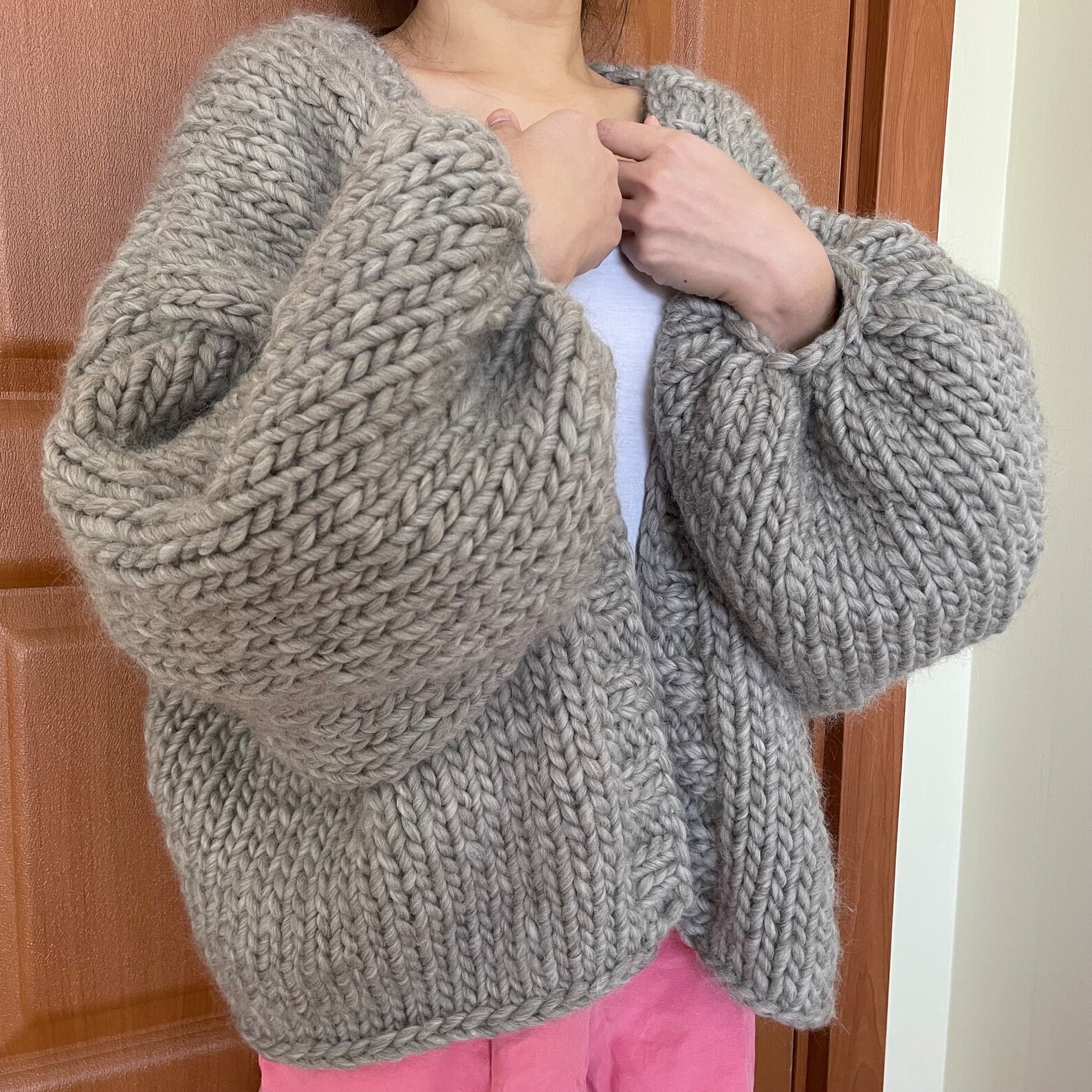 Hand Knit Oversized Wool Cardigan: Chunky Balloon Sleeve Sweater - Etsy