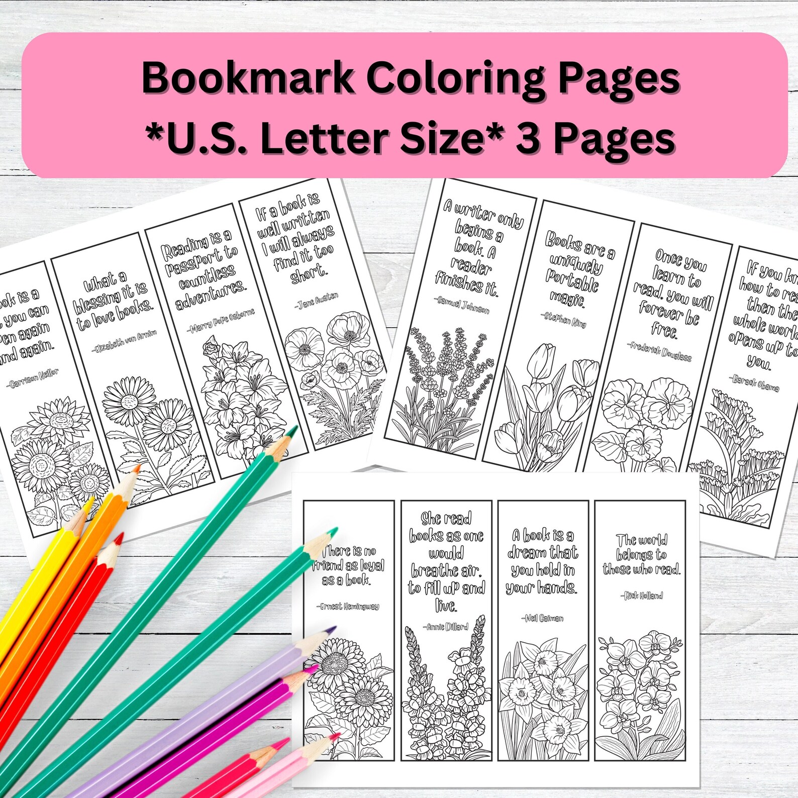 Printable Coloring Bookmarks, Coloring Pages Instant Download PDF ...
