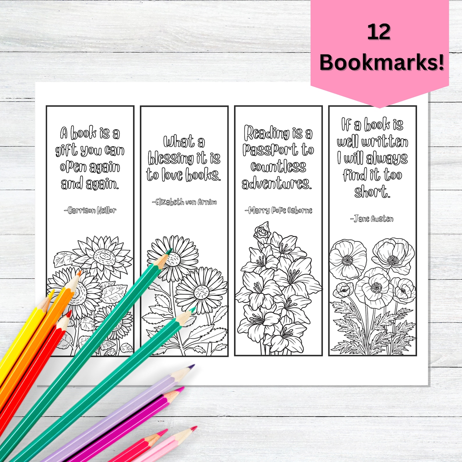 Printable Coloring Bookmarks, Coloring Pages Instant Download PDF ...
