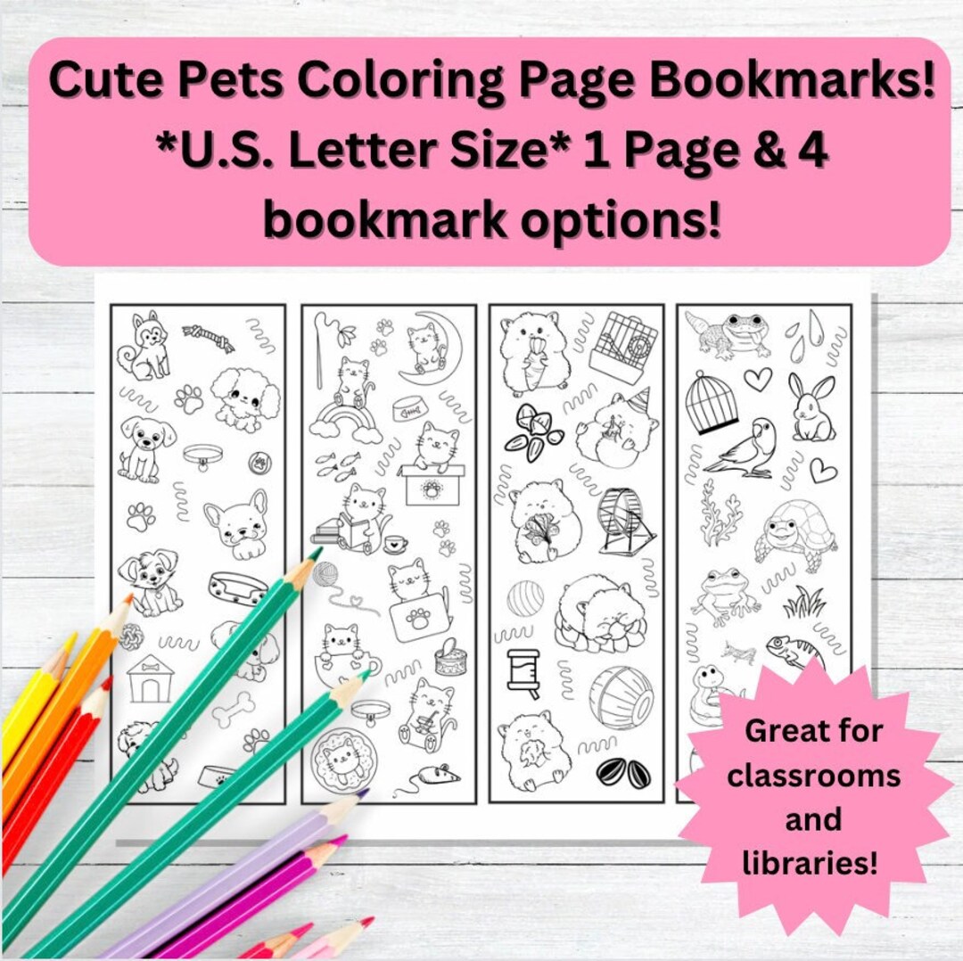 Printable Coloring Bookmarks, Coloring Pages Instant Download PDF, Cute ...