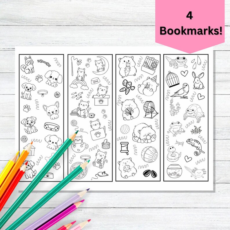 Printable Coloring Bookmarks, Coloring Pages Instant Download PDF, Cute ...