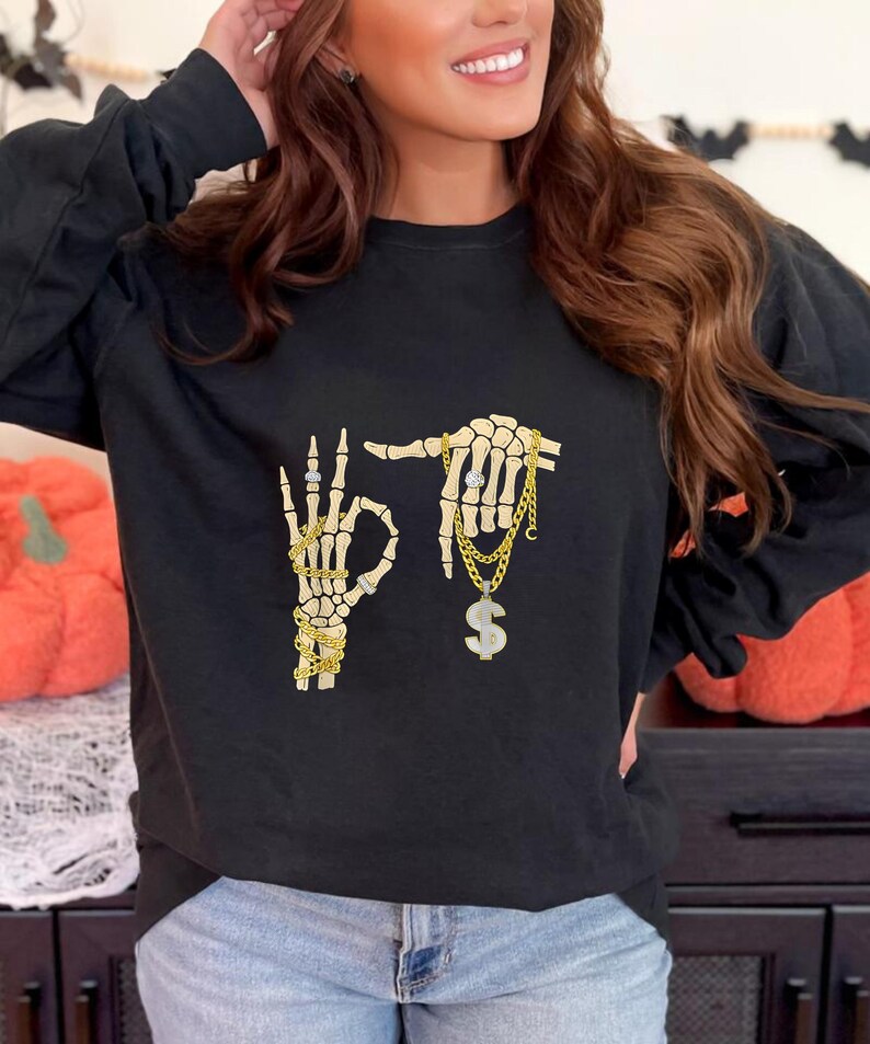 67 Six Seven Meme Skeleton Hand Design Funny Bling Chain Rings Digital ...