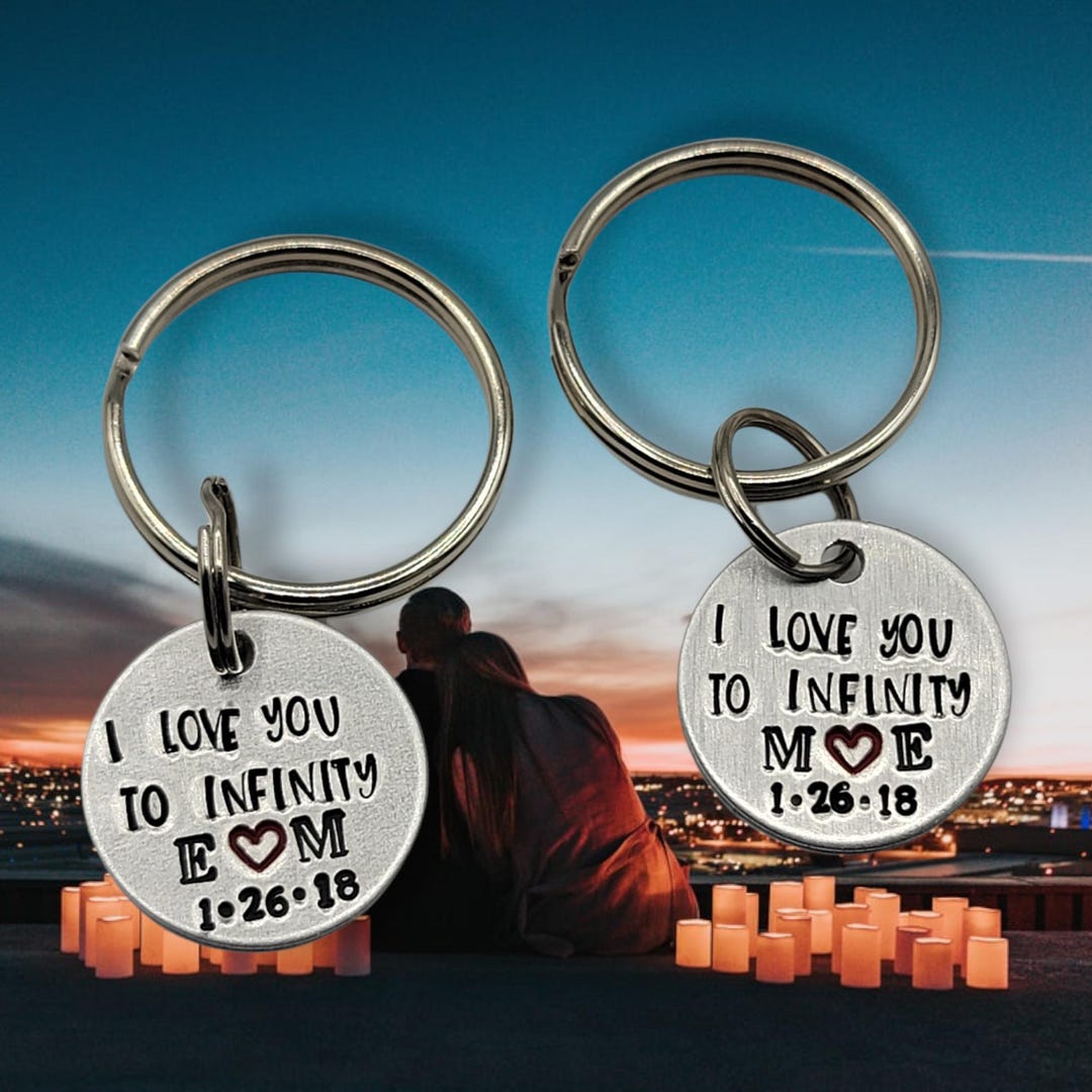 Couples Keychain Set -"i Love You to Infinity" Add Your Intials and ...