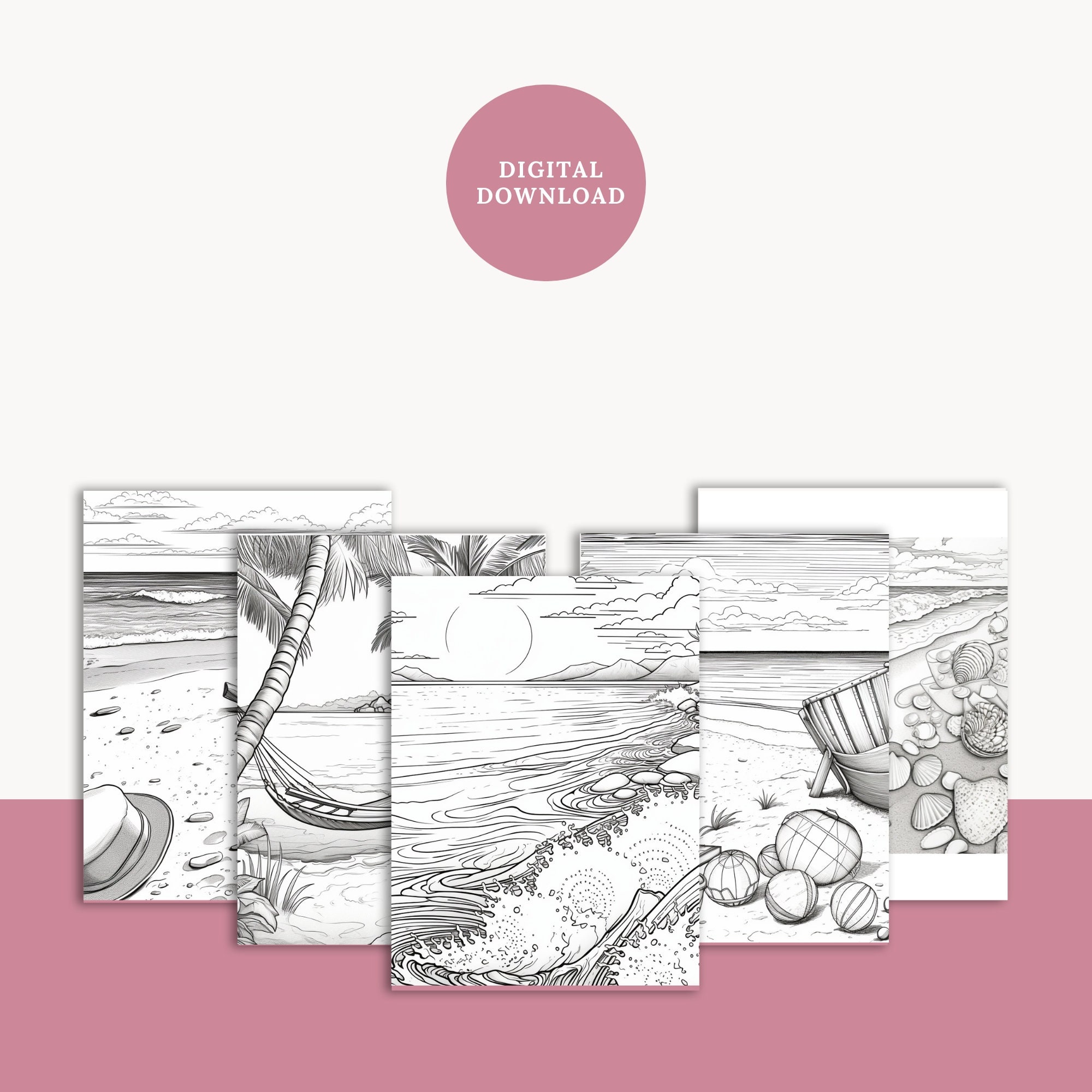 10 Beach Coloring Pages for Kids and Adults,summer Mood,summer ...