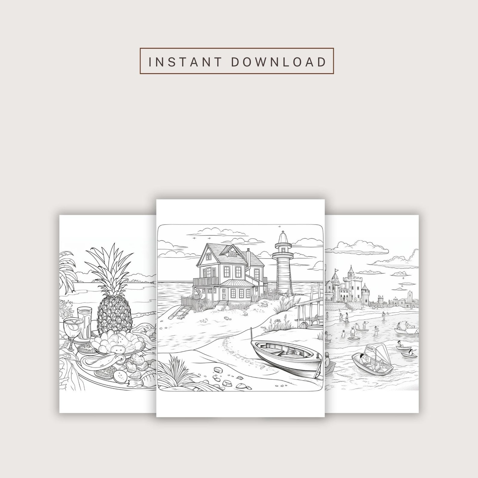 10 Beach Coloring Pages for Kids and Adults,summer Mood,summer ...