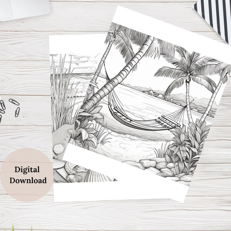 10 Beach Coloring Pages for Kids and Adults,summer Mood,summer ...