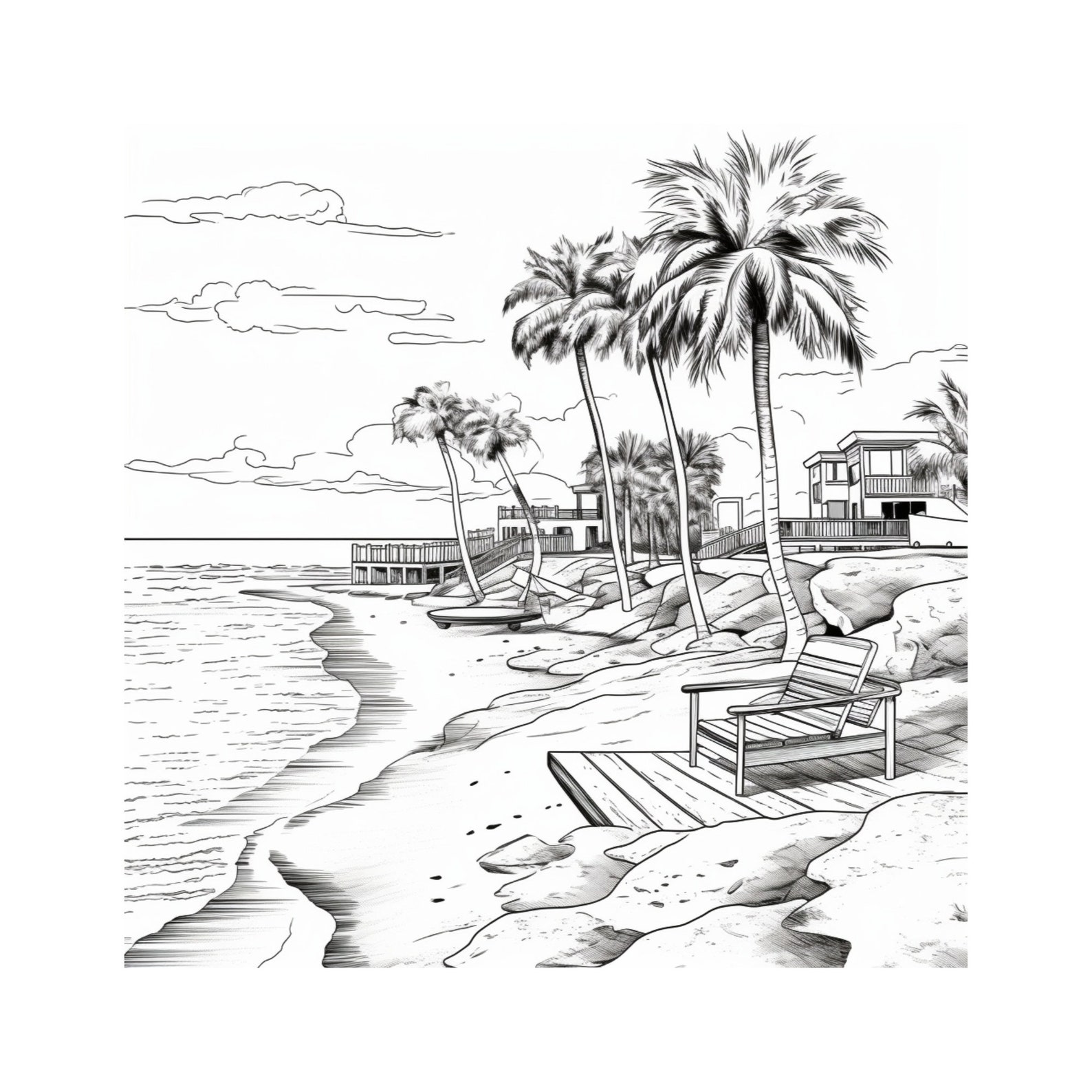 10 Beach Coloring Pages for Kids and Adults,summer Mood,summer ...