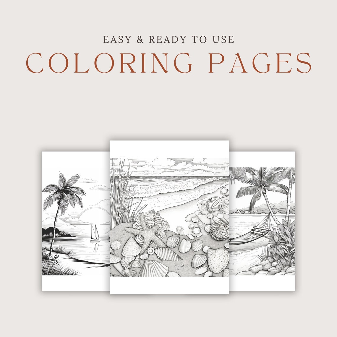 10 Beach Coloring Pages for Kids and Adults,summer Mood,summer ...