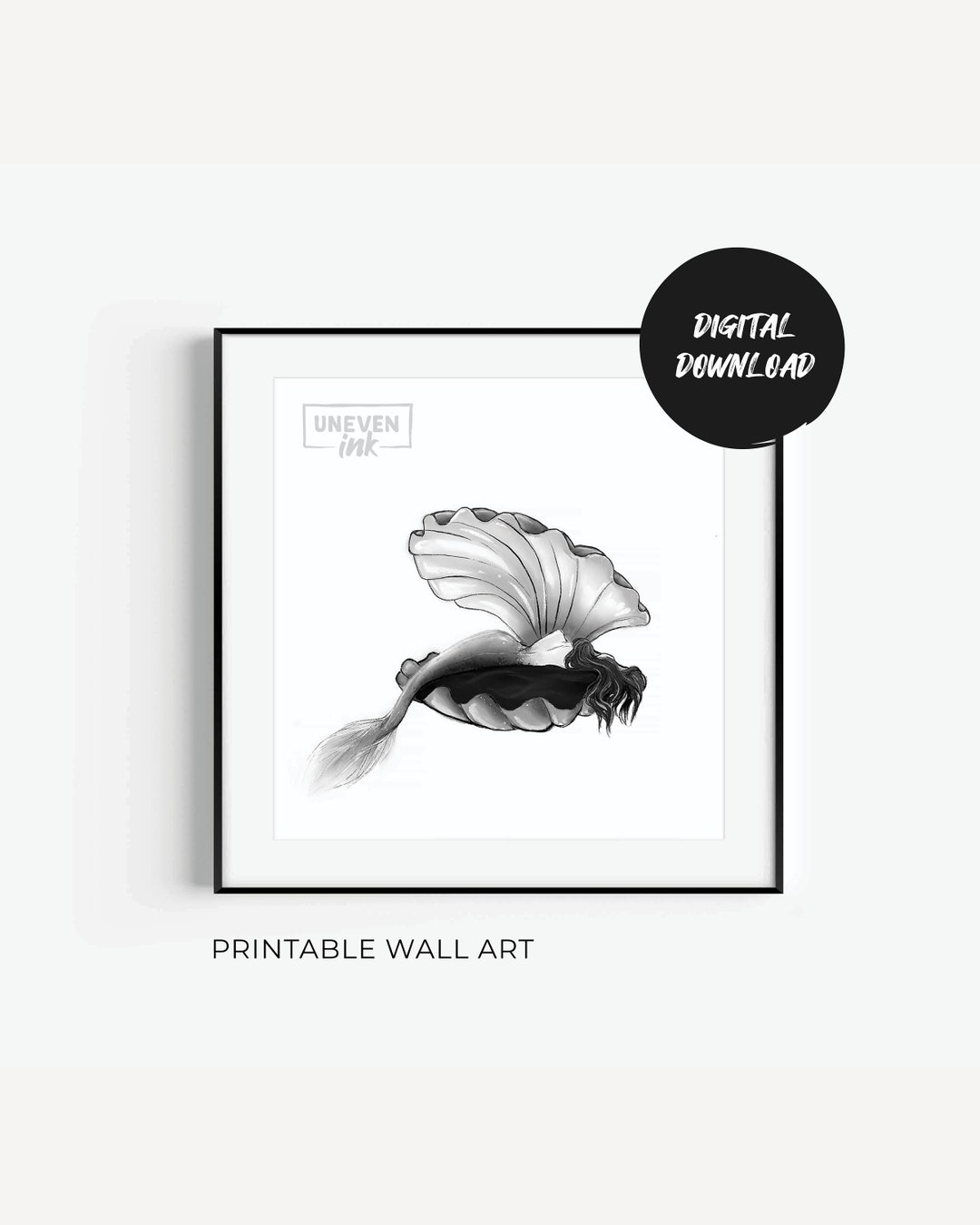 Scallop Printable Wall Art, Wall Art Prints, Inktober Decor, Mermaid ...