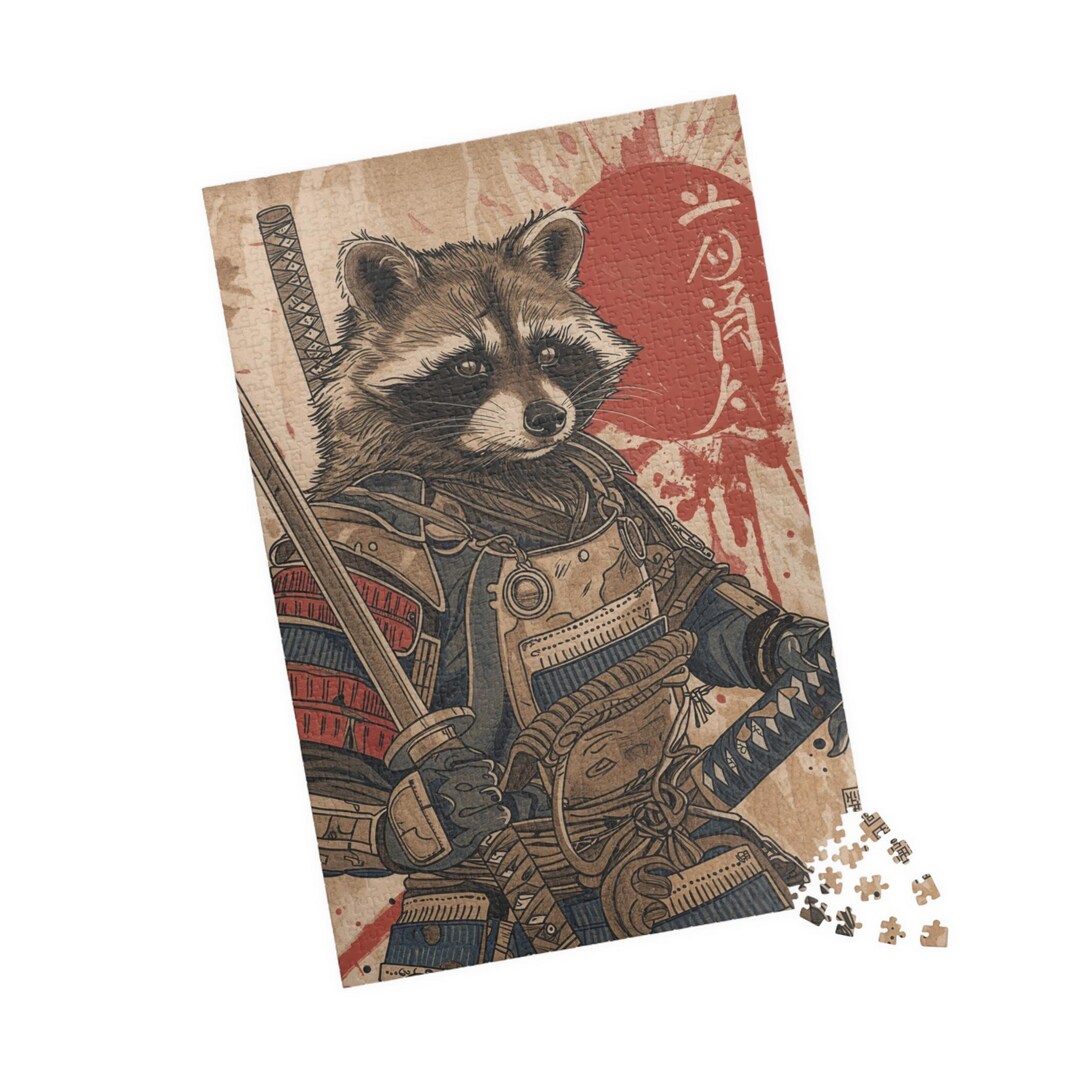 Raccoon Samurai Puzzle 252, 520, or 1014 Pieces Rustic Japanese Warrior ...