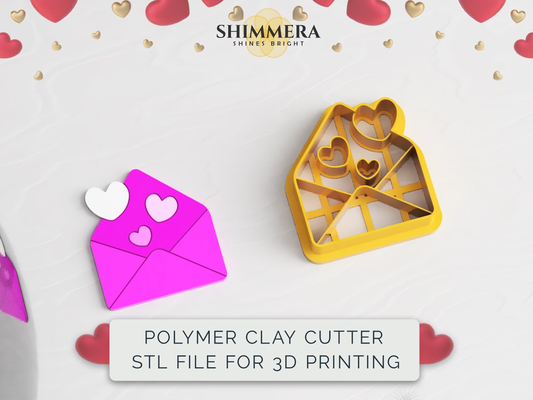 Open Envelope With Hearts Polymer Clay Cutter STL Valentine Envelope ...