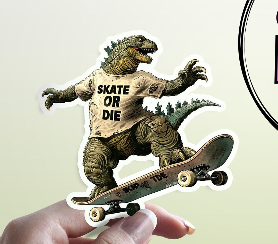 Skate or Die Sticker: Monster Riding Skateboard Waterproof Dinosaur ...