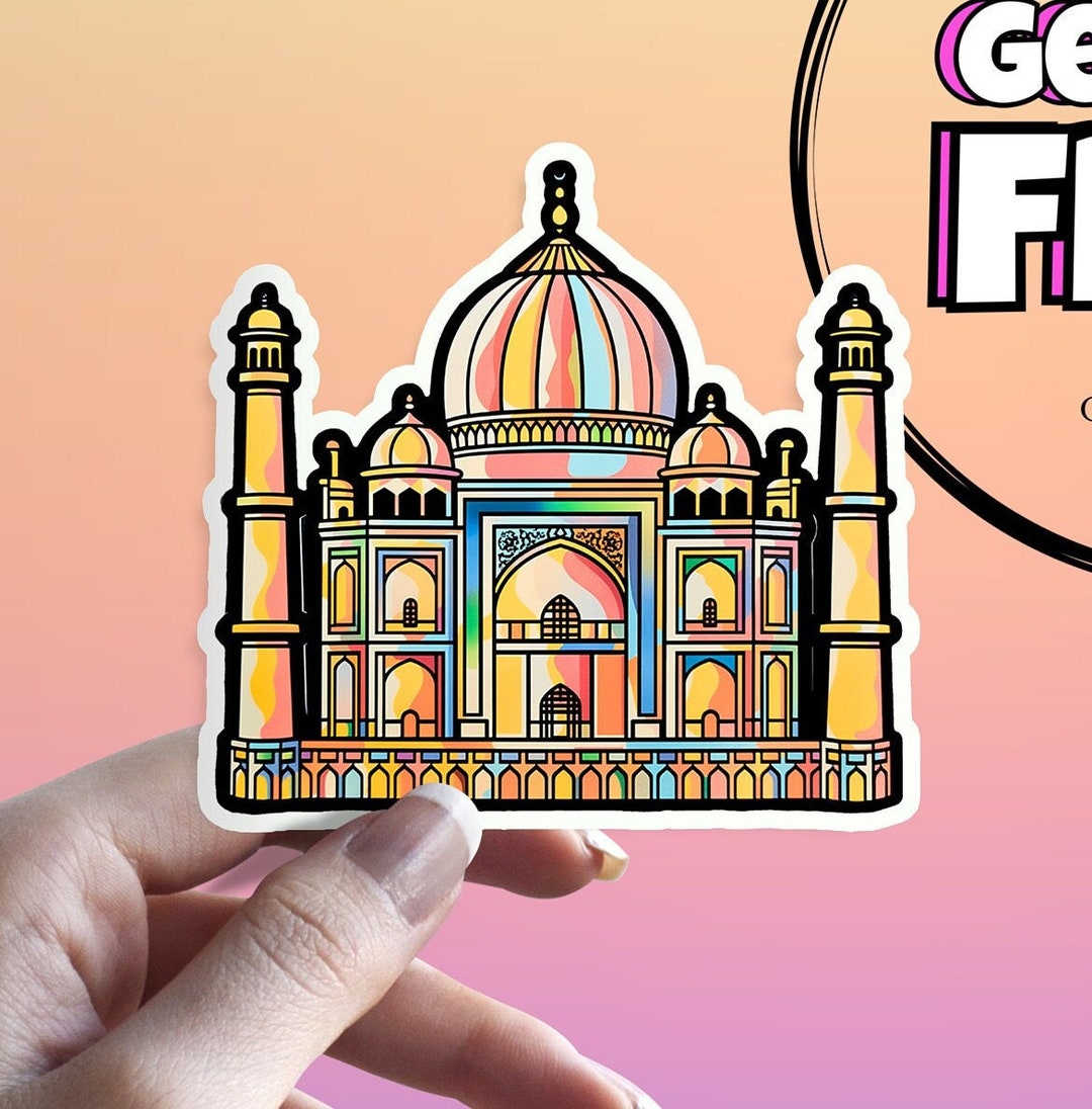 Taj Mahal Sticker: Stained Glass Pastel Taj Mahal India Waterproof ...