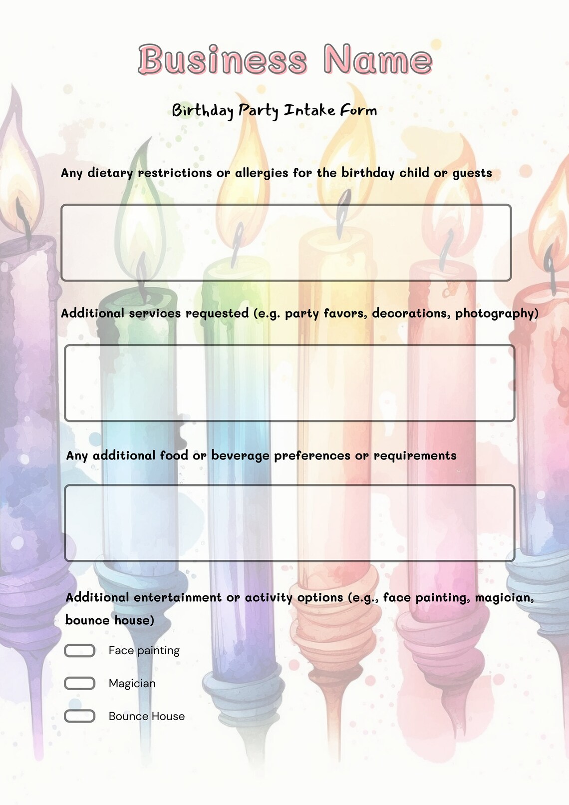 Digital Birthday Party Intake Forms for Small Businesses - Etsy